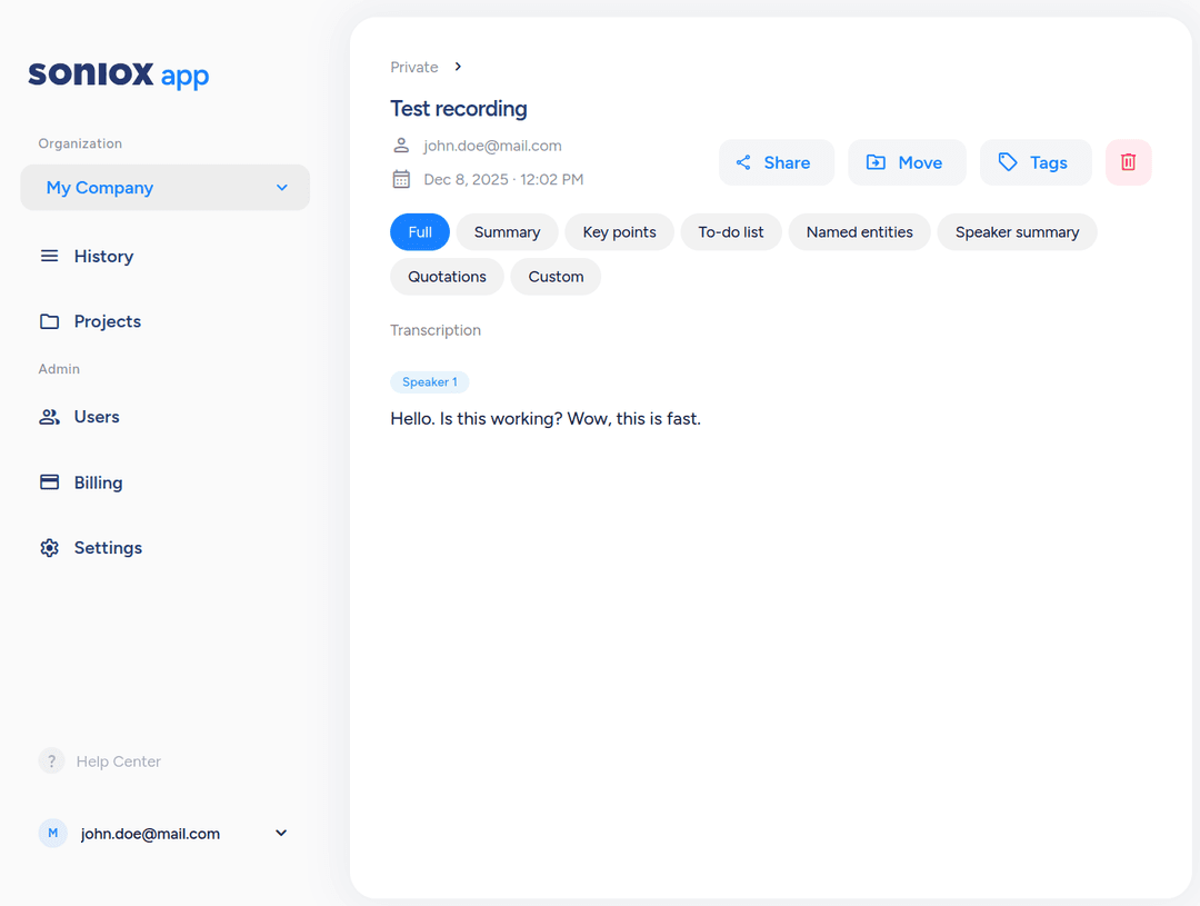 Getting started | Soniox App Help Center",